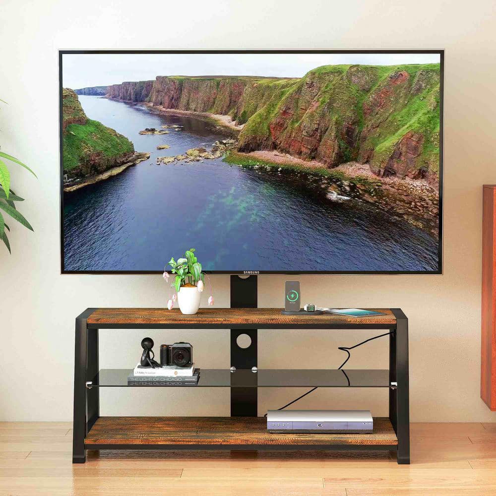 Polibi Acacia Wood TV Stand Fits TV's Up to 65 in. with Adjustable ...