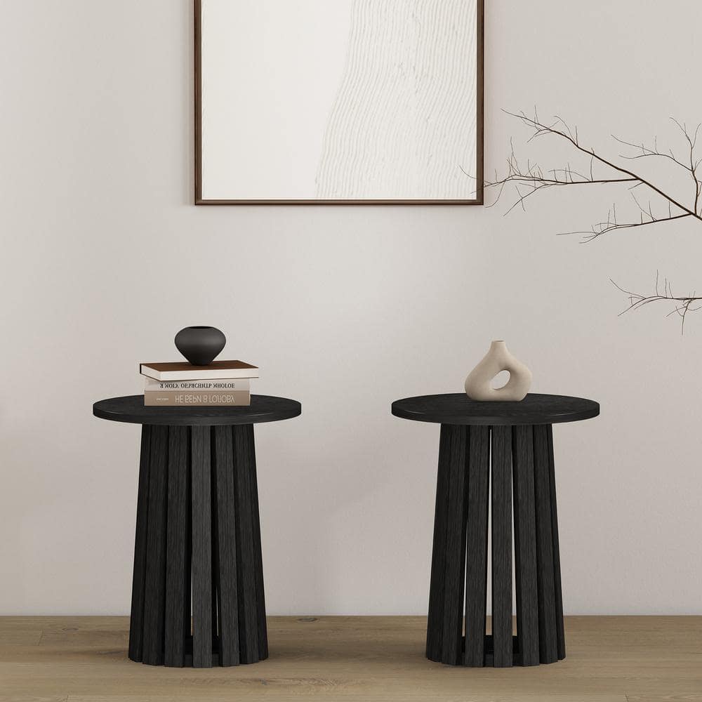 Manhattan Comfort Layla 17.7 in. Modern Black Round MDF End Table (Set ...