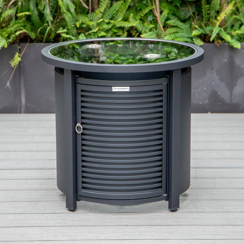 Leisuremod Walbrooke Black Modern Round Tank Holder Table with Tempered ...