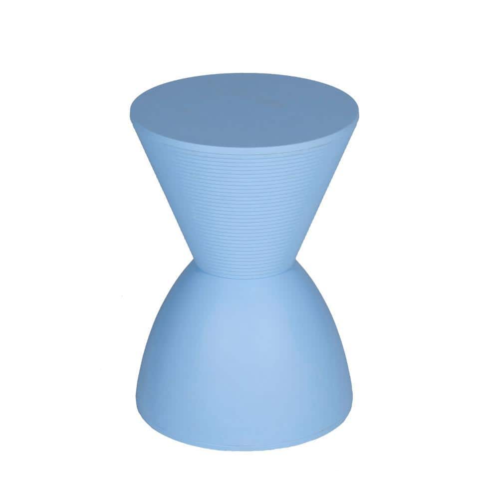 Benjara 12 in. Blue Round Plastic Top End/Side Table with Hourglass ...