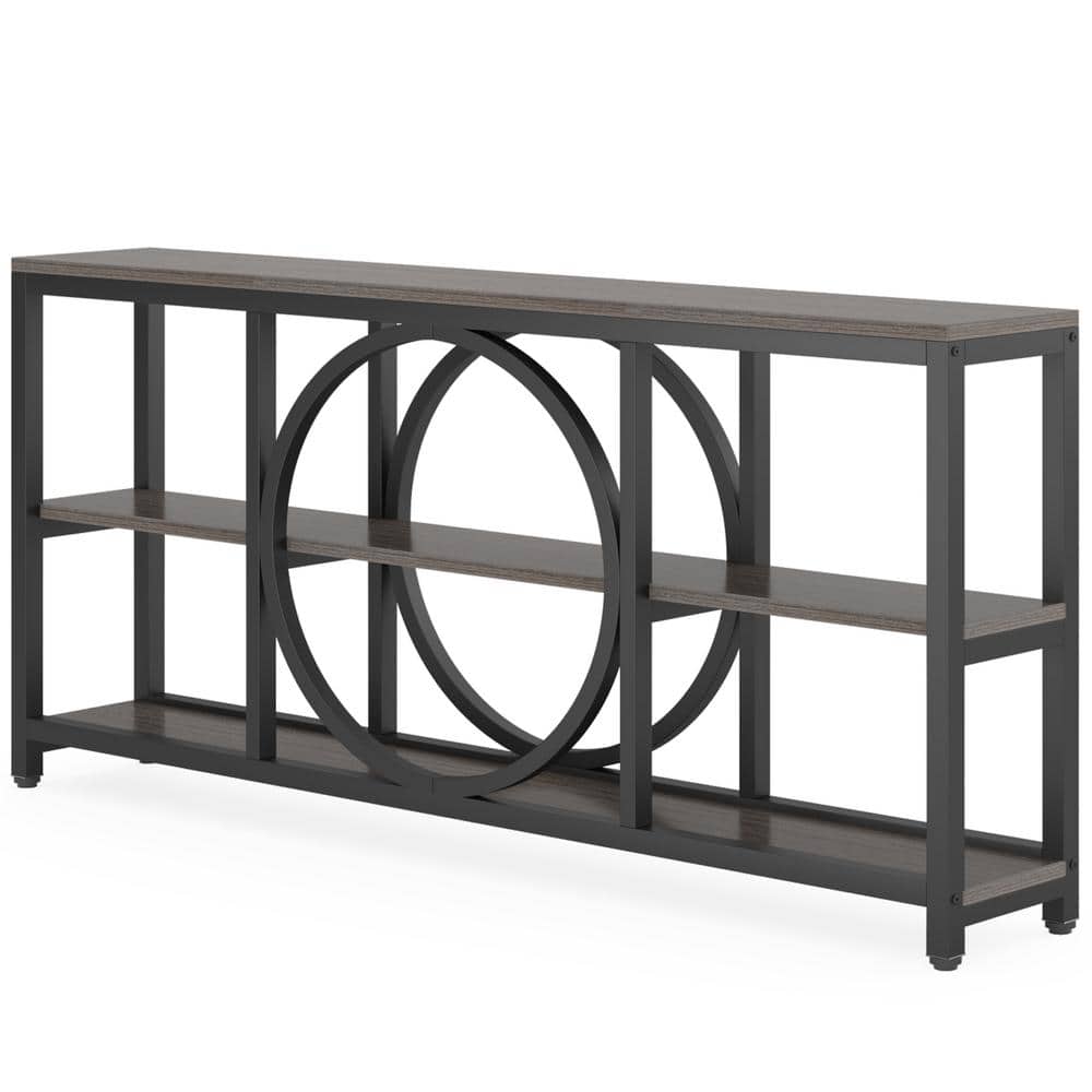 BYBLIGHT Turrella 70.9 in. Gray Rectangle Wood Console Table, Extra ...