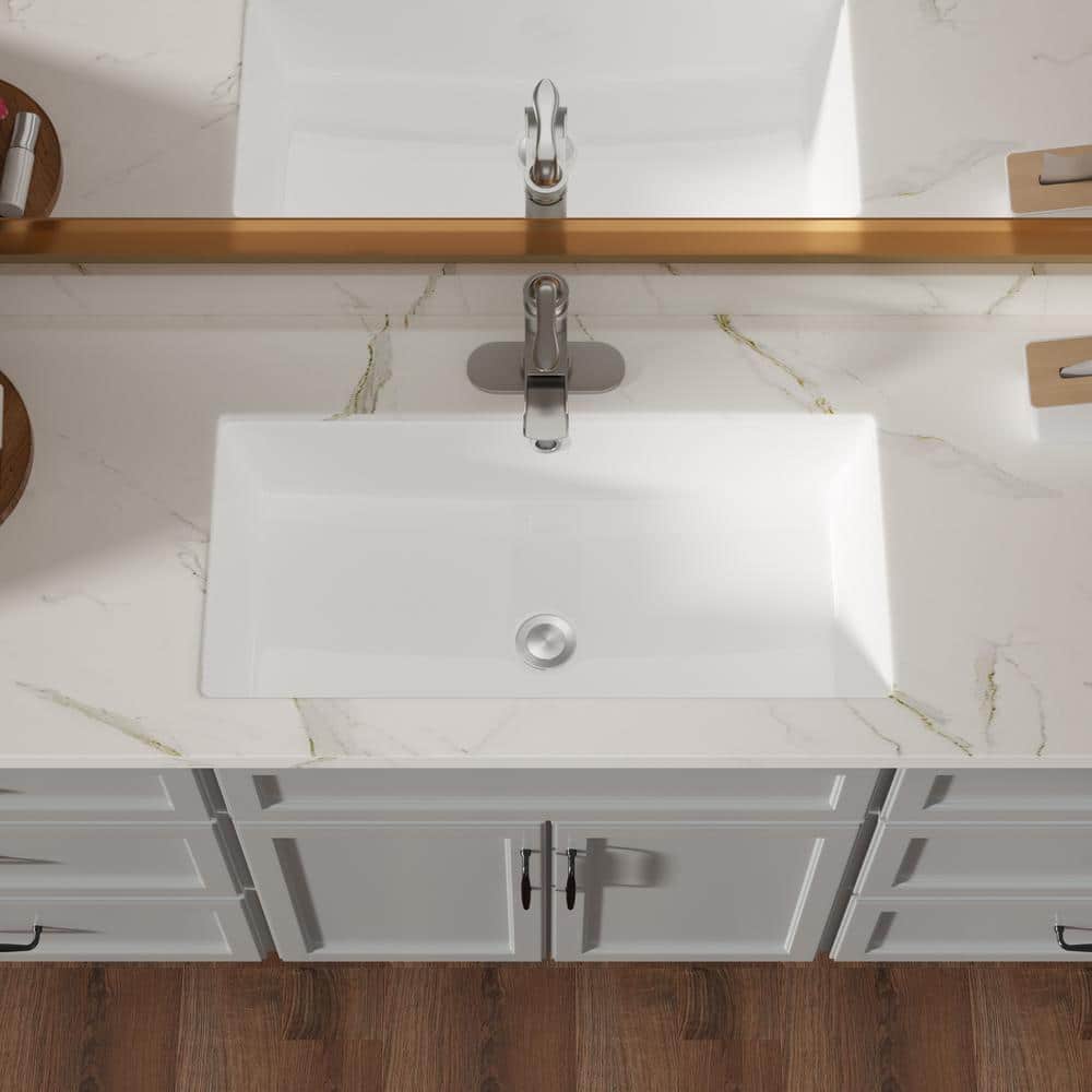 28 in . Ceramic Undermount Rectangular Bathroom Sink with Overflow in ...