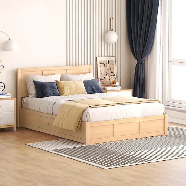 Polibi Brown Wood Frame Full Size Platform Bed with Twin Size Trundle and Drawers Linked with Built in Rectangle Table HARI 5AAD 1 The Home Depot