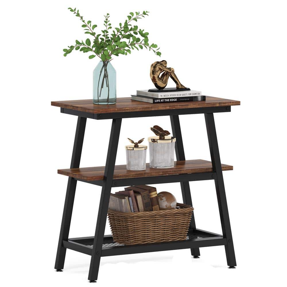 Tribesigns Eric 24 in. Rustic Brown Rectangle Wood End Table with ...