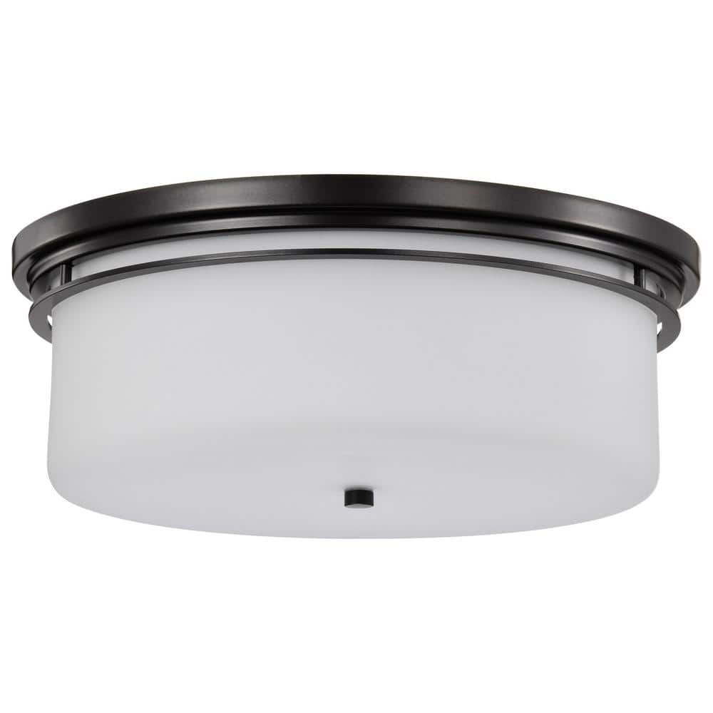 SATCO Warren 15 in. 2-Light Gun Metal Flush Mount with Satin White ...