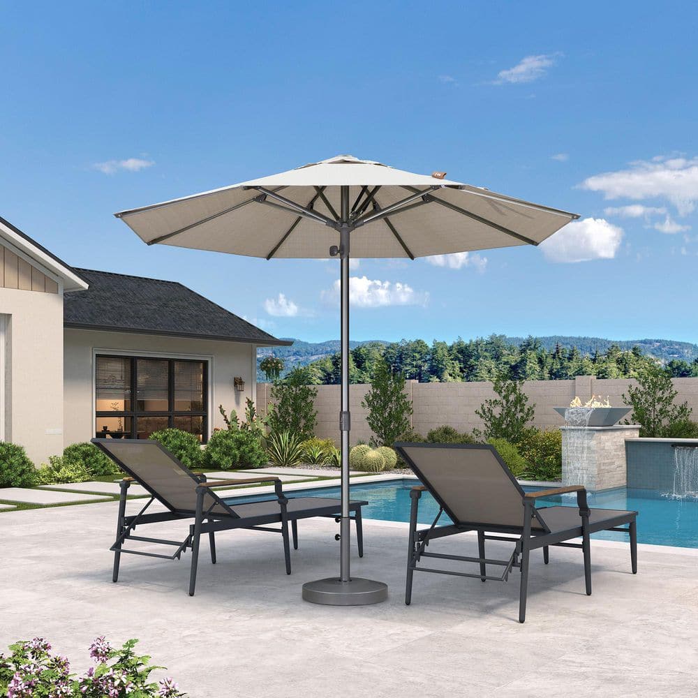 PURPLE LEAF 9 ft. Octagon Outdoor Patio Umbrella Gray Pole Market Table ...