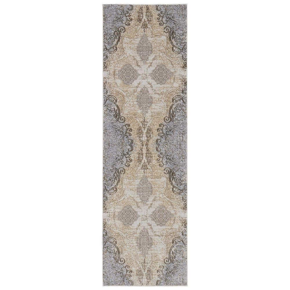 HomeRoots 2 ft. x 8 ft. Gray and Brown Medallion Area Rug 2000513149 ...