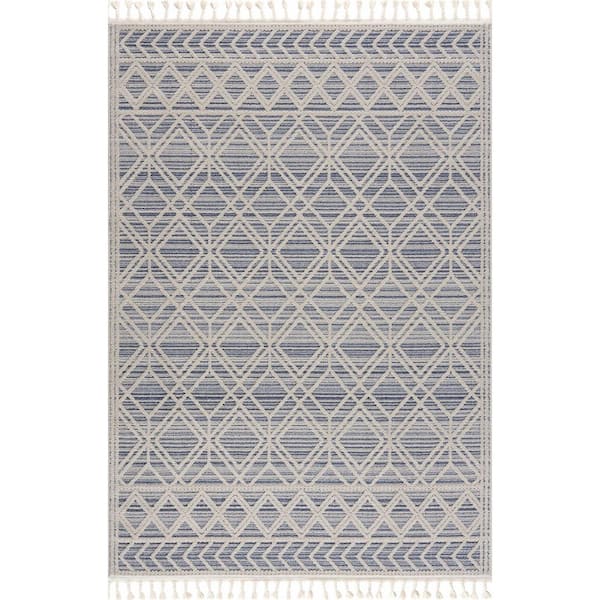 HAUTELOOM Magnolia Light Blue Navy Medium Gray 8 ft. x 10 ft. Area Rug ...