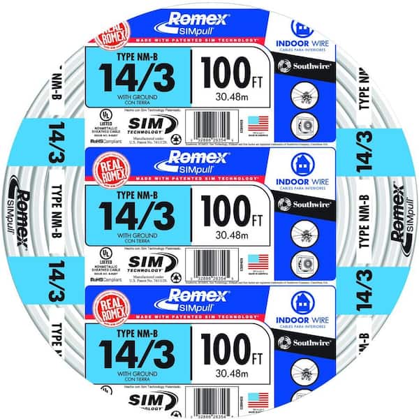 Southwire 100 ft. 14/3 Solid Romex SIMpull CU NM-B W/G Wire 63946828 ...