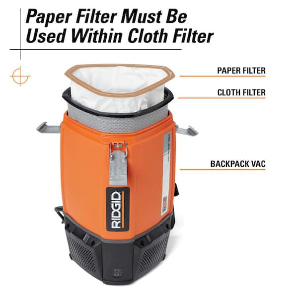 RIDGID 6 Qt. (1.5 Gal.) NXT Backpack Vacuum Cleaner with Filters and ...