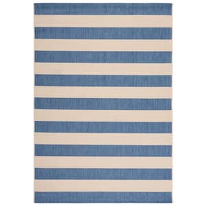 SAFAVIEH Courtyard Beige/Blue 7 ft. x 10 ft. Awning Stripe Indoor ...