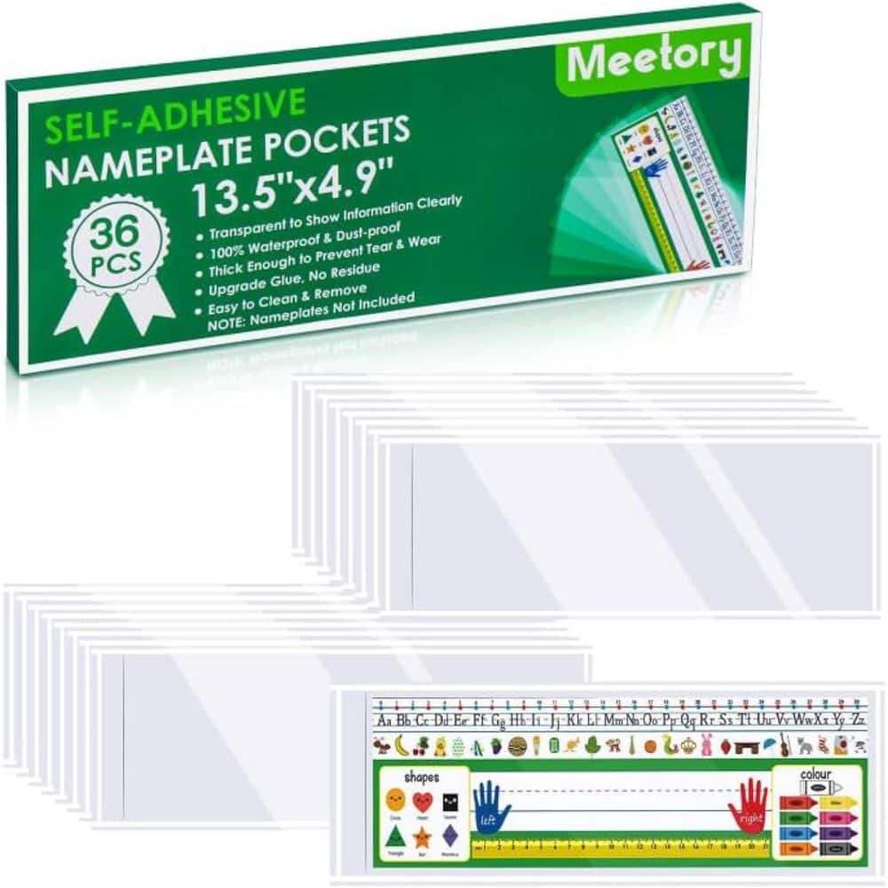Aoibox 36 Pack Clear Self-Adhesive Nameplate Pocket for Desk Name Tag ...