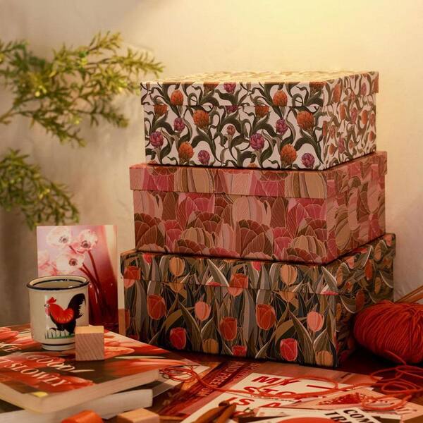 Multi-Colored 10 in. x 8 in. Paperboard Decorative Storage Boxes with ...