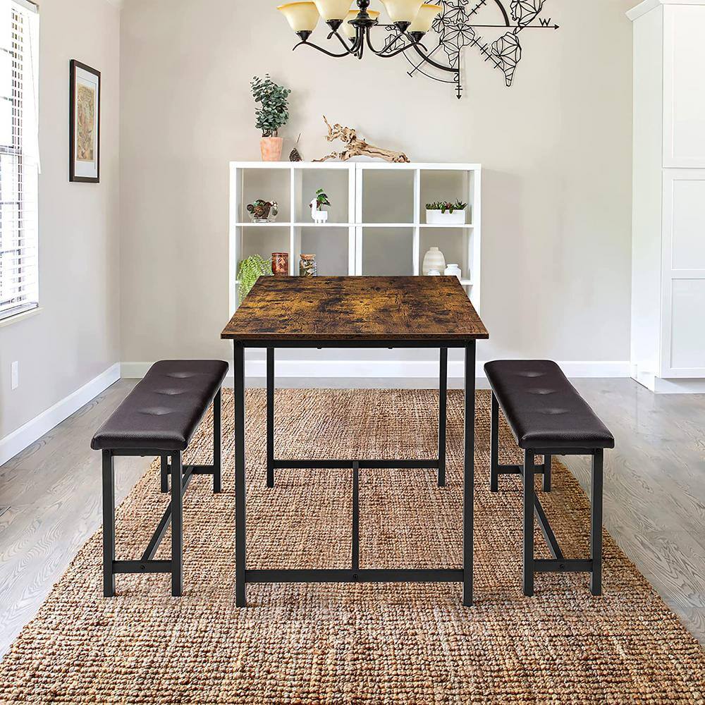 AndMakers 3-Piece Rectangular Wood Top Brown Dining Table Set IH ...