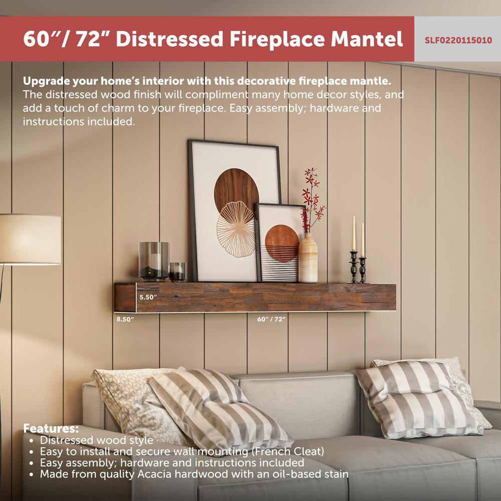 northbeam 60 in. Distressed Fireplace Wall Cap Shelf Mantel ...