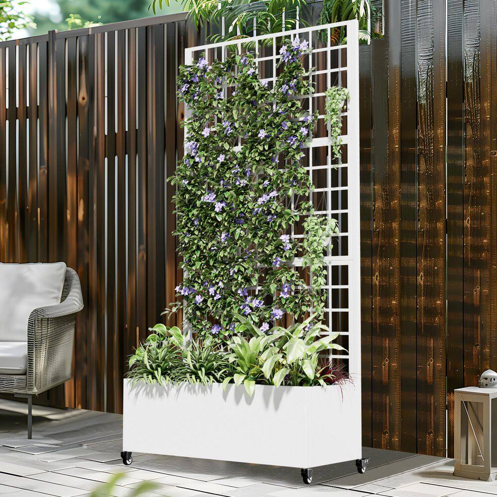 Dovelina 35 in. x 71 in. White Metal Iron Planter Box with Attached ...
