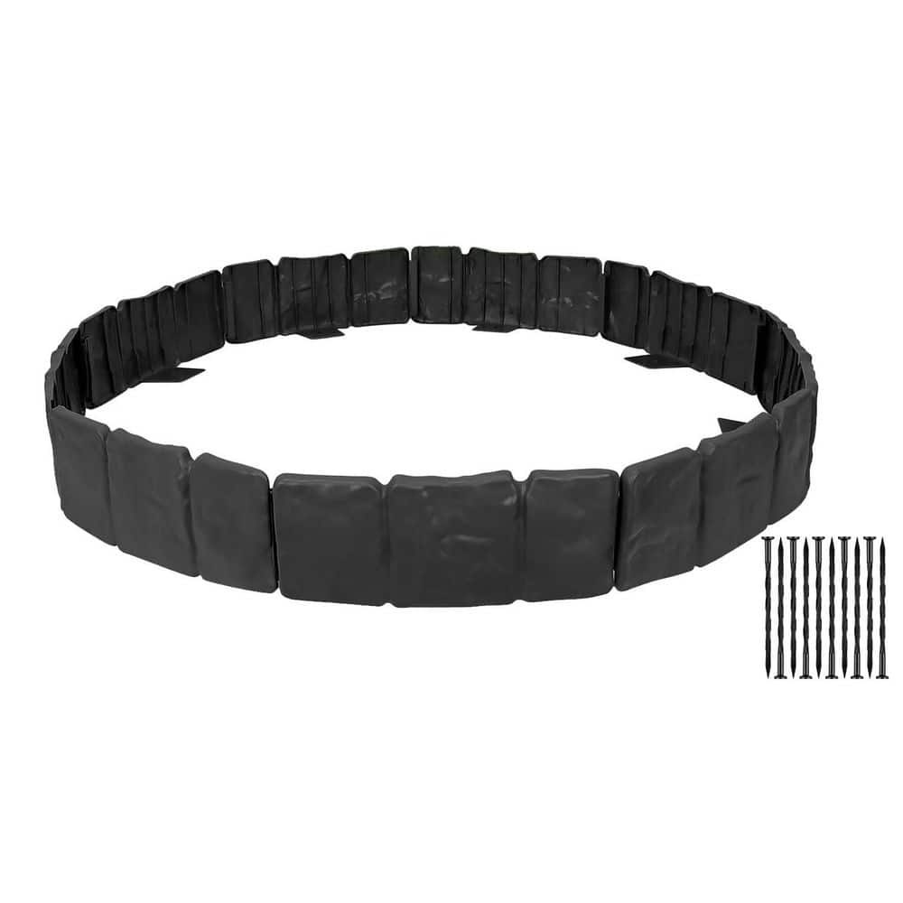 Phewnyzo 16 ft. Black Stone Effect Plastic Lawn Edging with Anchoring ...