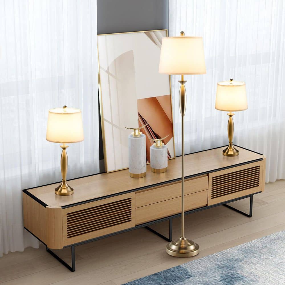 GIVIMO 64.5 in. Antique Gold Dimmable 3-Light Column Table and Floor ...