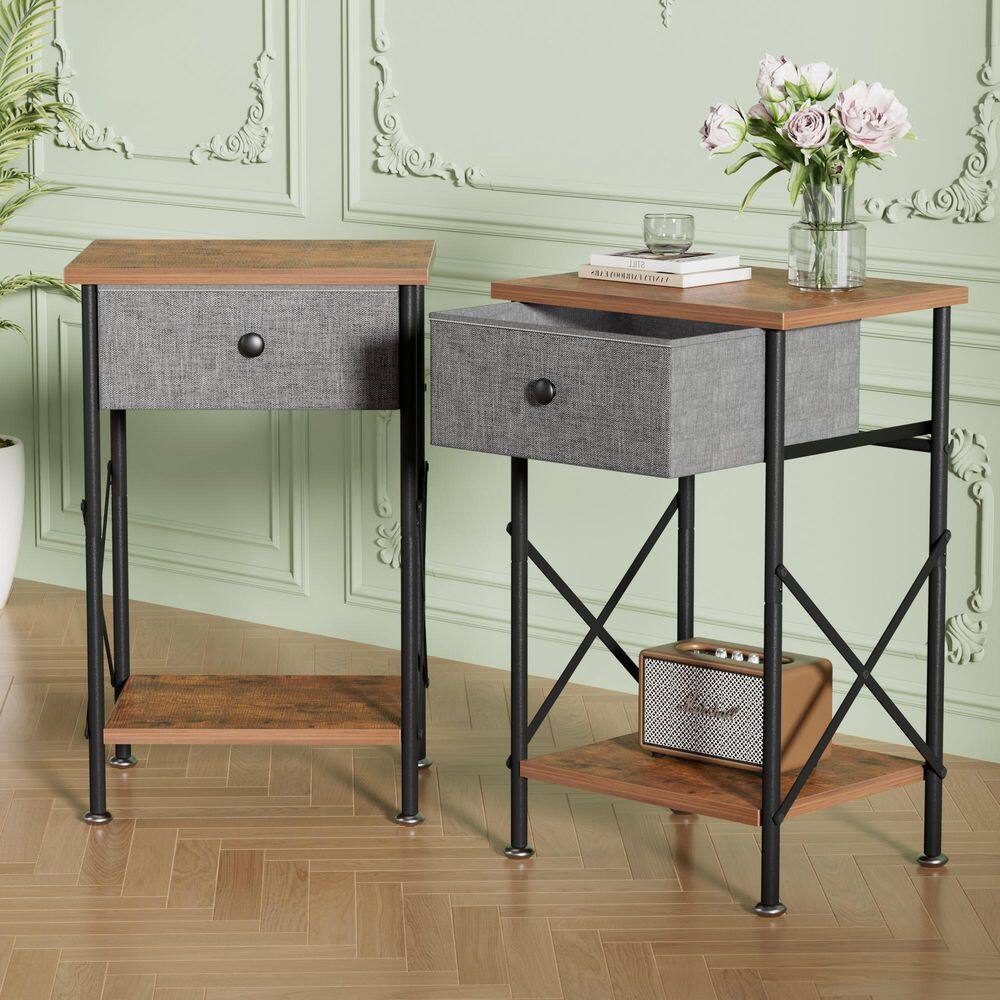 VECELO Nightstands with Storage Set of 2, Bedside Tables with Fabric ...