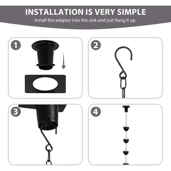 SenQWFa Rain Chains with Gutter Adapter, Aluminum Hammered Wide Cup ...
