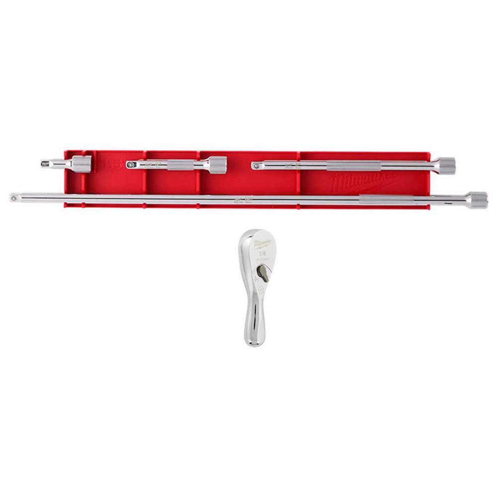 Milwaukee 1/4 in. Drive 90-Tooth 3 in. Stubby Ratchet with 1/4 in ...