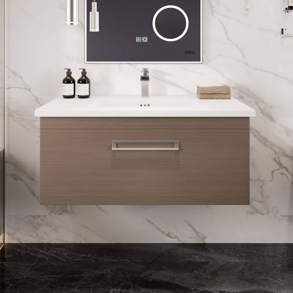 Eviva Orleans 38 in. Single Sink Floating Wenge Bath Vanity with White ...