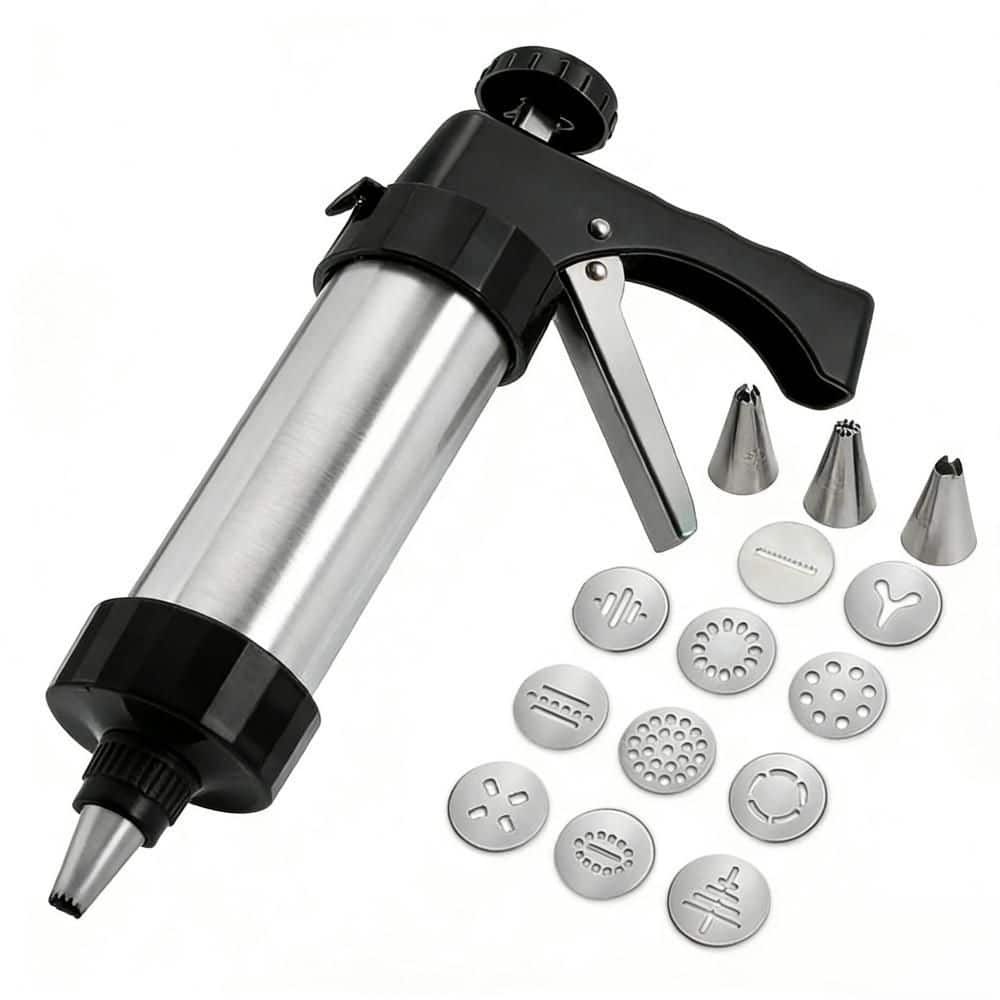 Wudkey Stainless Steel 21-Piece Cookie Press Set with 13 Discs and 8 ...