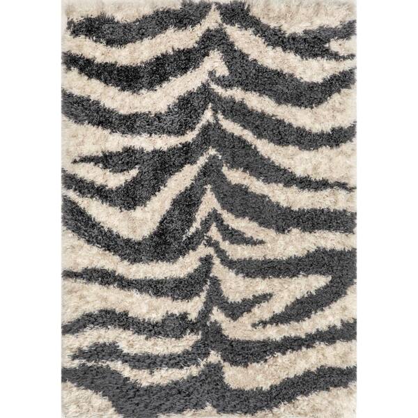 nuLOOM Jolicia Zebra Transitional Shag Ivory 4 ft. x 6 ft. Area Rug ...