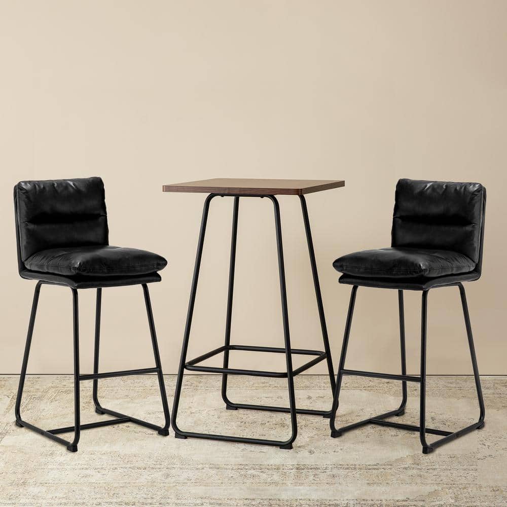 Glitzhome Pub Table Set -Modern Square Bar Table with Walnut Veneer Top ...