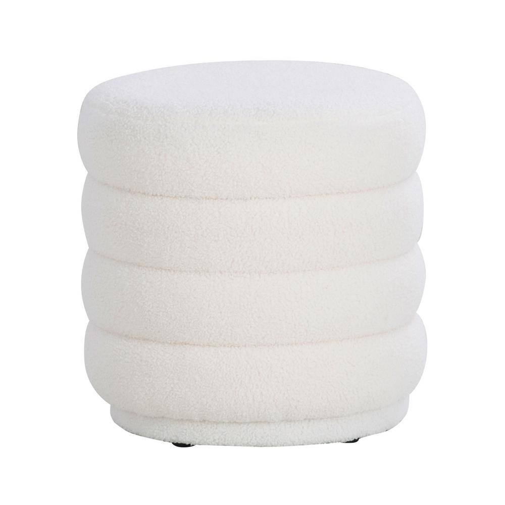 Linon Home Decor Kali White Sherpa Round Ottoman THD04852 - The Home Depot