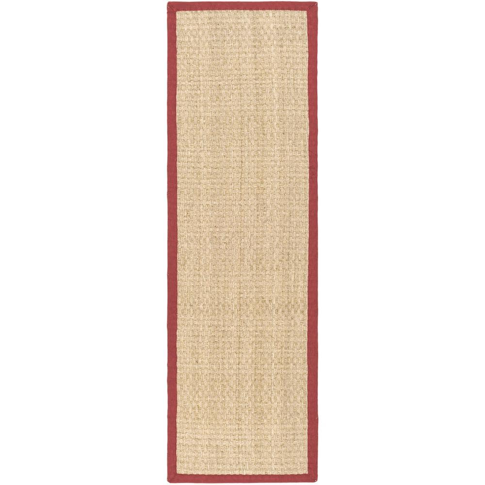 SAFAVIEH Natural Fiber Beige/Red 3 ft. x 12 ft. Border Runner Rug ...