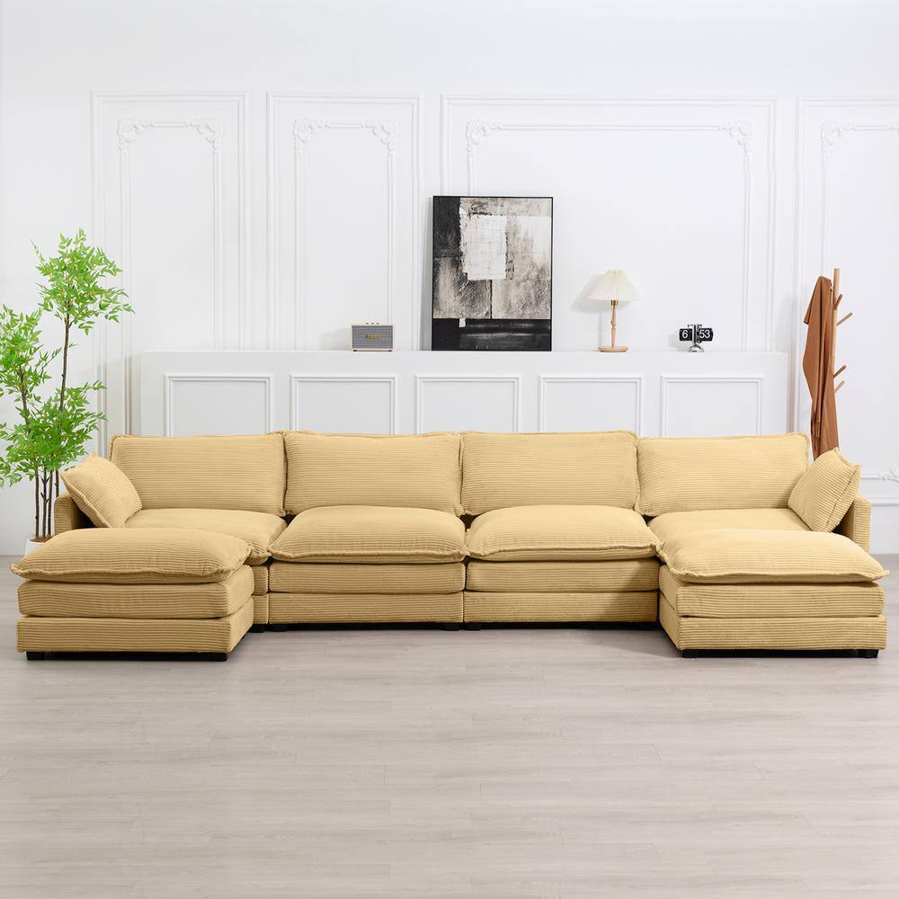 JEAREY 147 in. W 6-Piece Modern Fabric Sectional Sofa with Ottoman in ...