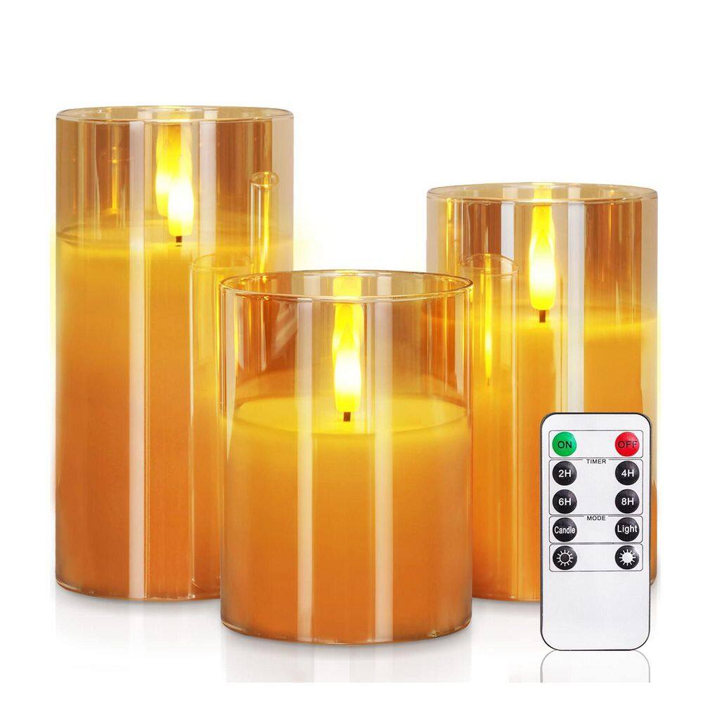 Gold Battery Operated Unscented Glass Flameless Candles with Remote ...