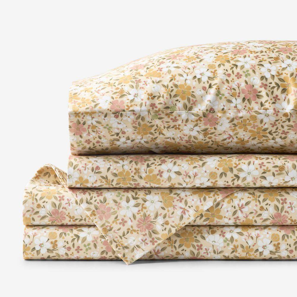 The Company Store Company Cotton Joyful Floral Sateen Gold King Sheet ...