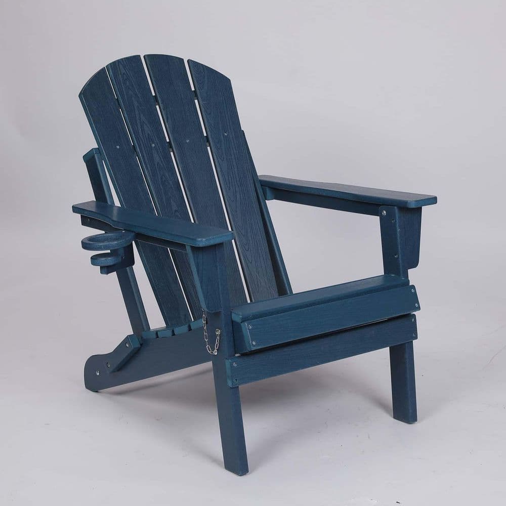 Navy Blue Foldable Wood Texture Adirondack Chair Heavy All-Weather HDPE ...