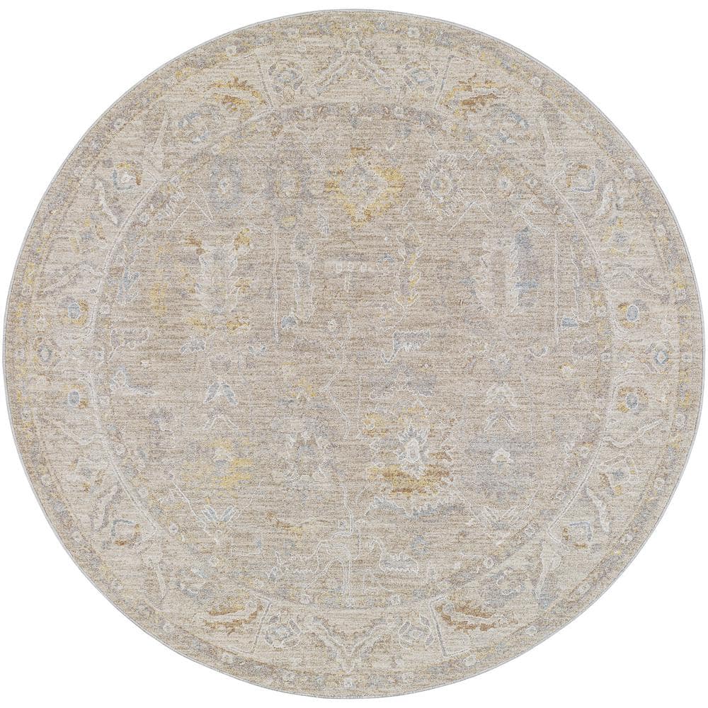 Livabliss Avant Garde Brown Traditional 7 ft. Round ft. Indoor Area Rug ...