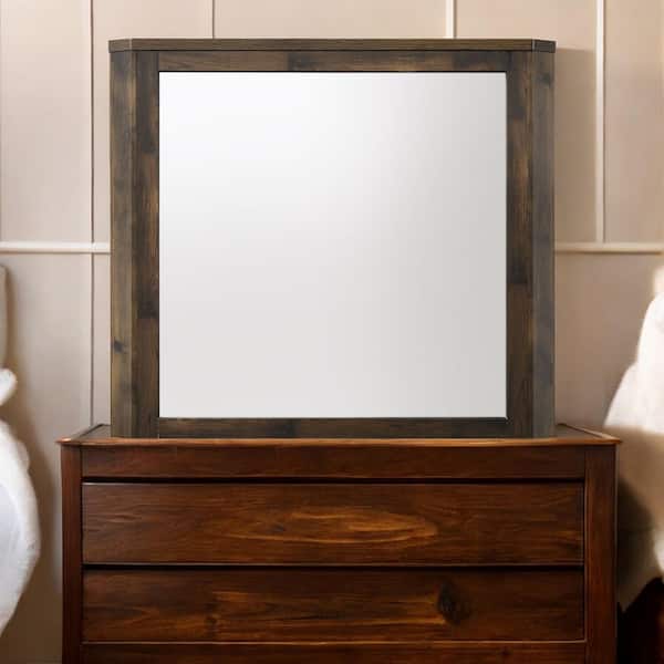 Walnut 43 in. W x 38 in. H Classic Rectangle Wood Framed Mirror ...