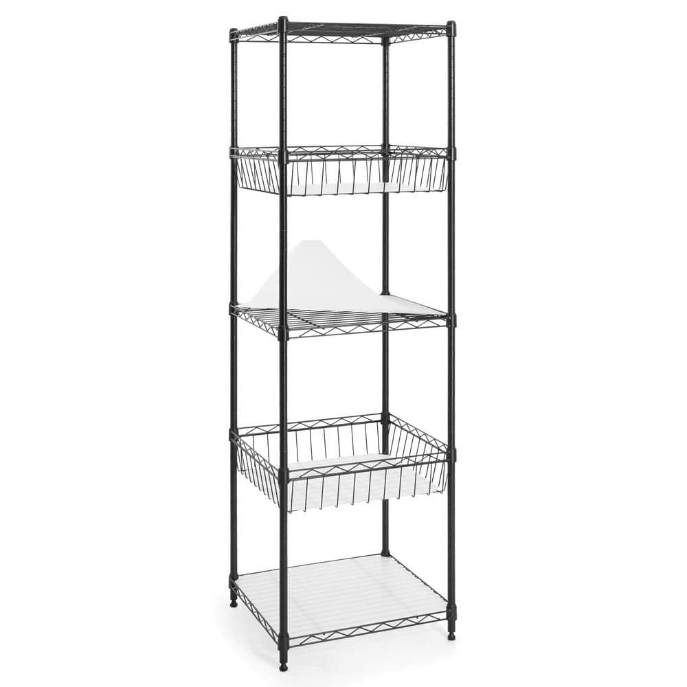CAPHAUS Black 5-Tier Steel Garage Storage Shelving Unit with Baskets ...