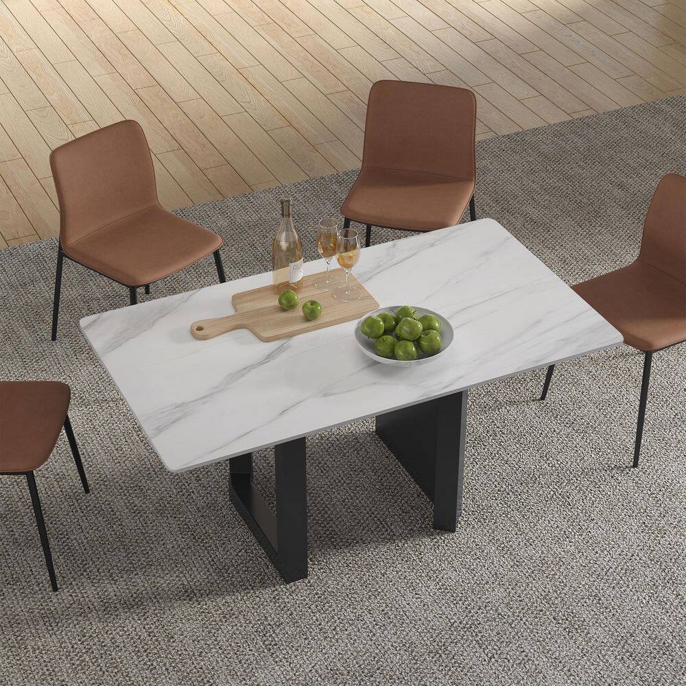 Monland Modern Rectangle White Ice Crystal Stone Top 70.87 in. Black ...