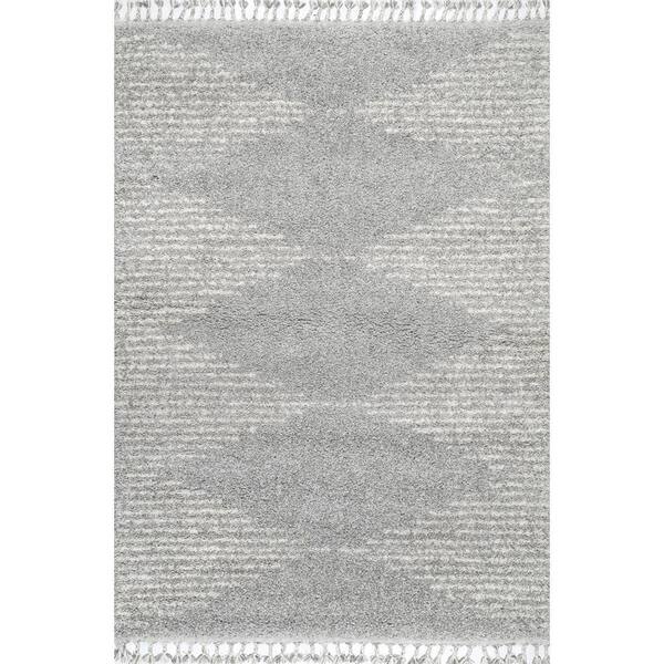 nuLOOM Bria Moroccan Diamond Tassel Gray 7 ft. 10 in. x 10 ft. Area Rug ...