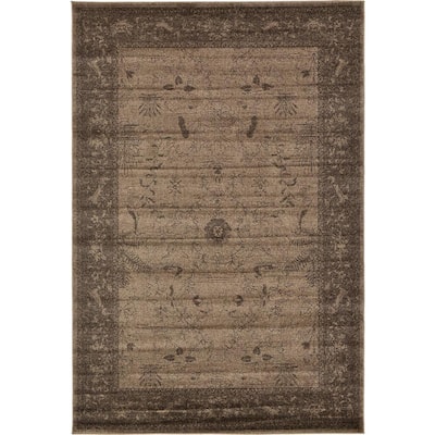 Unique Loom La Jolla Floral Light Brown 12' 2 x 12' 2 Round Rug-3120532 ...