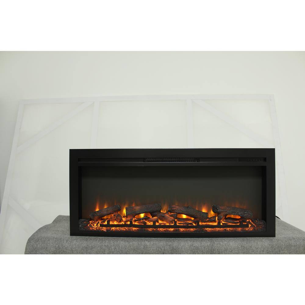 44 in. LED Heater Wall Mounted Infrared Electric Fireplace in Black ...