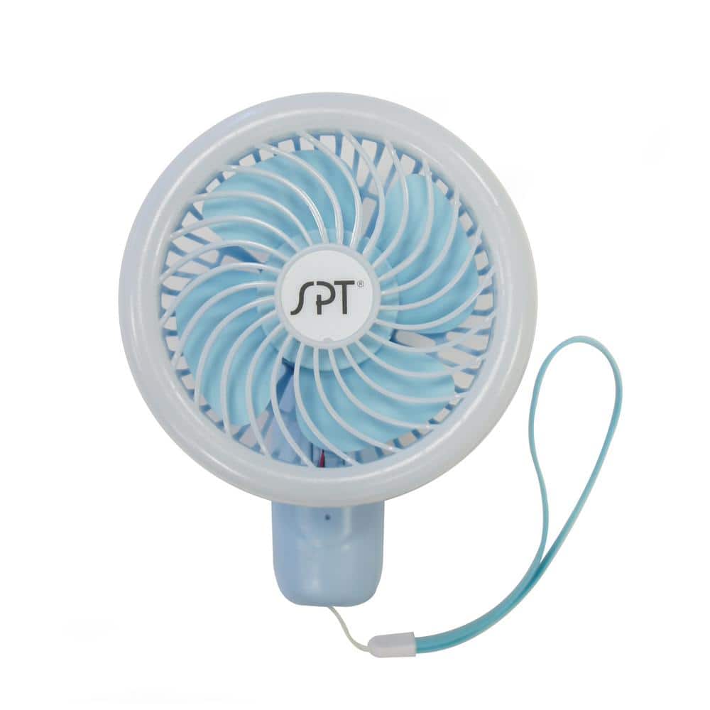 SPT 4.75 in. Handheld LED Personal Fan in Blue SF-007B - The Home Depot