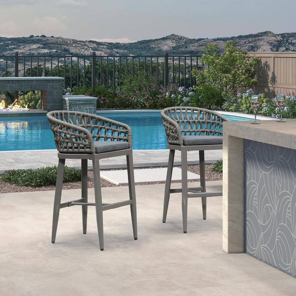 PURPLE LEAF Modern Aluminum Rattan Bar Height Outdoor Bar Stool with ...