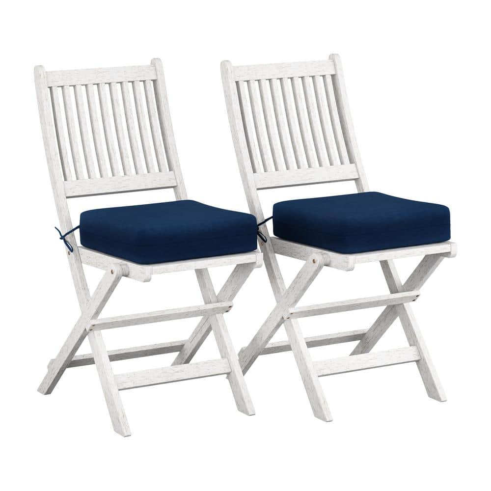 CorLiving Miramar White Folding Wood Outdoor Dining Chair with Navy ...