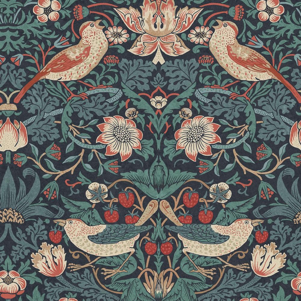 WILLIAM MORRIS AT HOME Strawberry Thief Deep Blue Wallpaper Sample ...