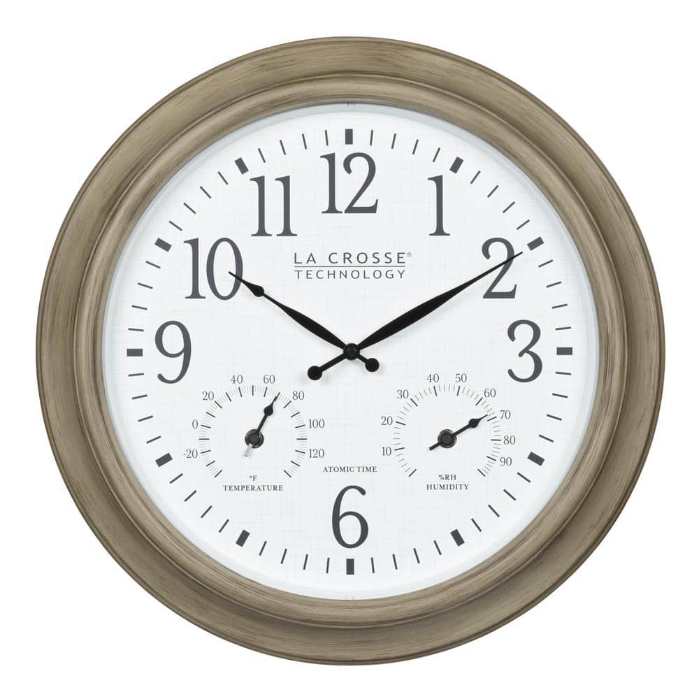 La Crosse Technology 18 in. Indoor/Outdoor Tan Atomic Analog Wall Clock ...