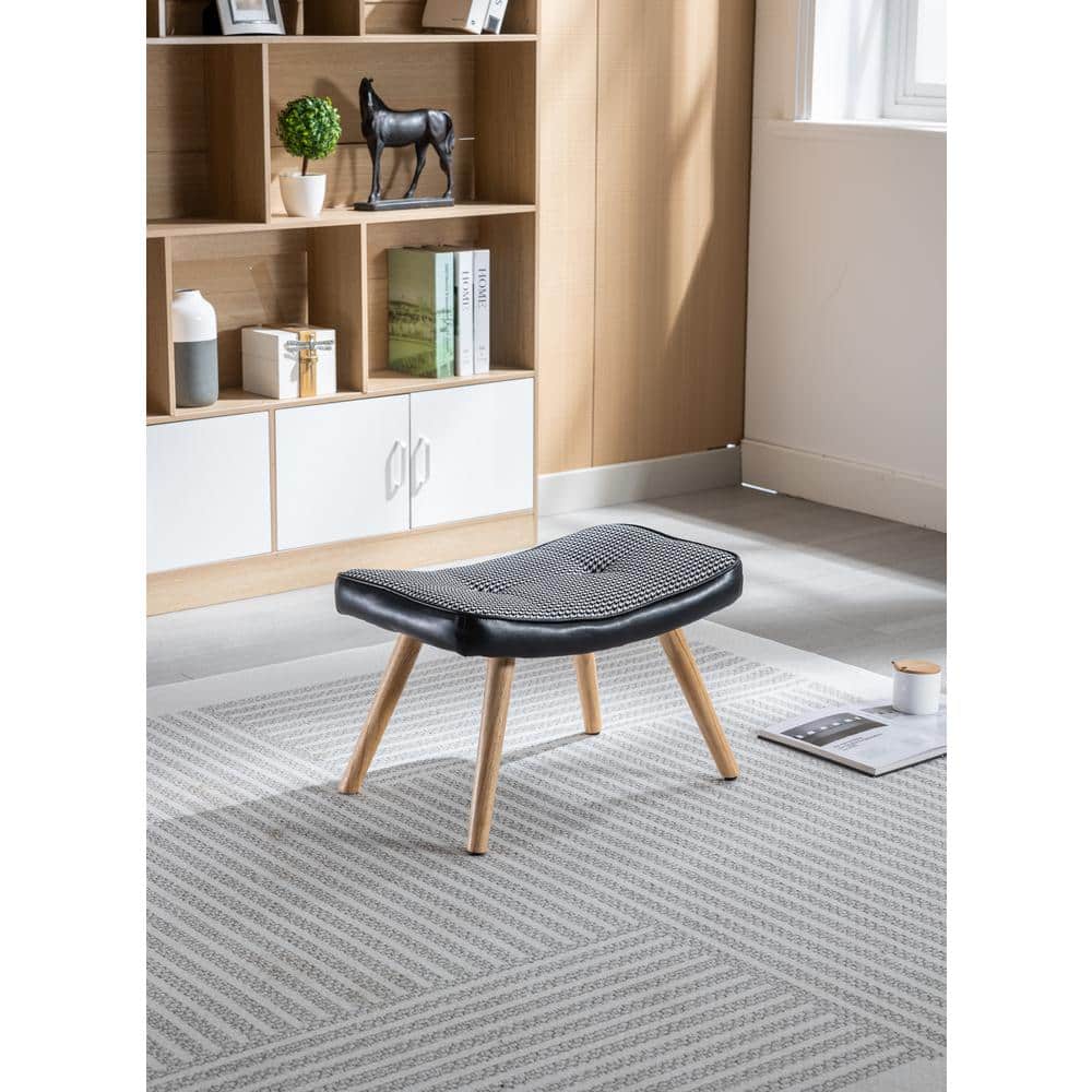 Clihome Black Wooden Step Ottoman, Fabric Upholstery, Square Cushion ...