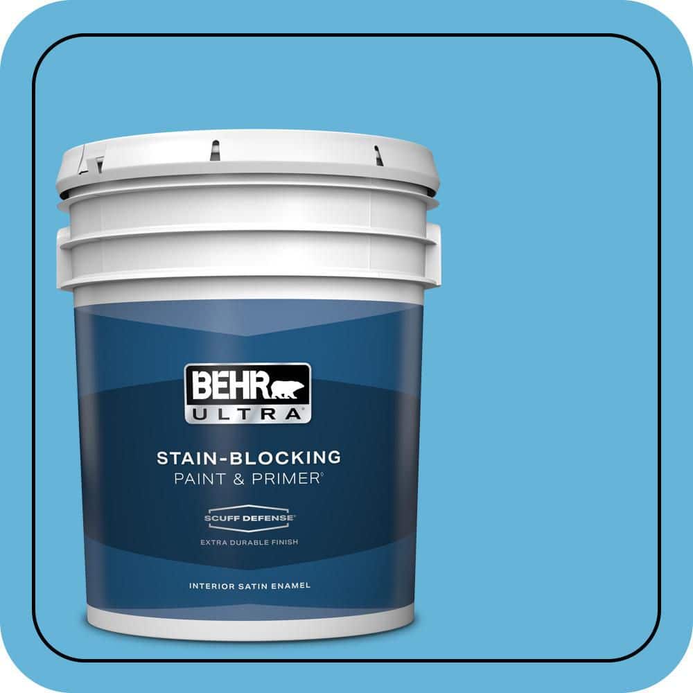 BEHR ULTRA 5 gal. #540B-5 Riviera Blue Extra Durable Satin Enamel ...