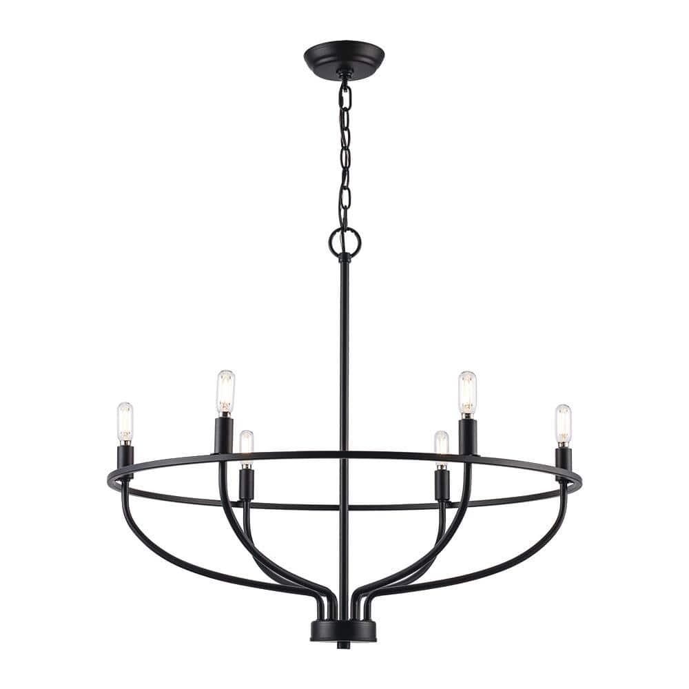 Monteaux Lighting 6-Light Black Round Candle Chandelier Light Fixture ...